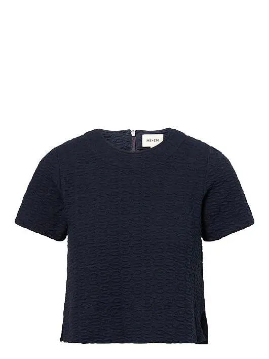 ME+EM Textured Jacquard Stretch-cotton Top - Navy