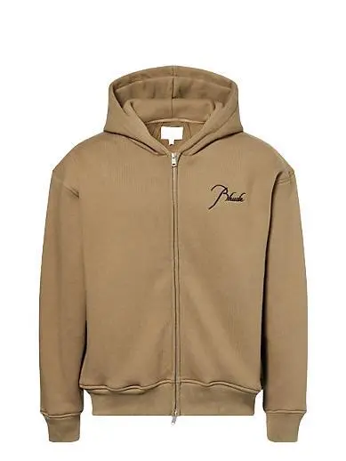 Rhude Logo-embroidered Zip-up Cotton Hoody - Moss Green