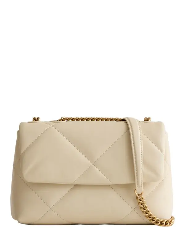 Quince Italian Leather Diamond Quilted Shoulder Bag - Cream