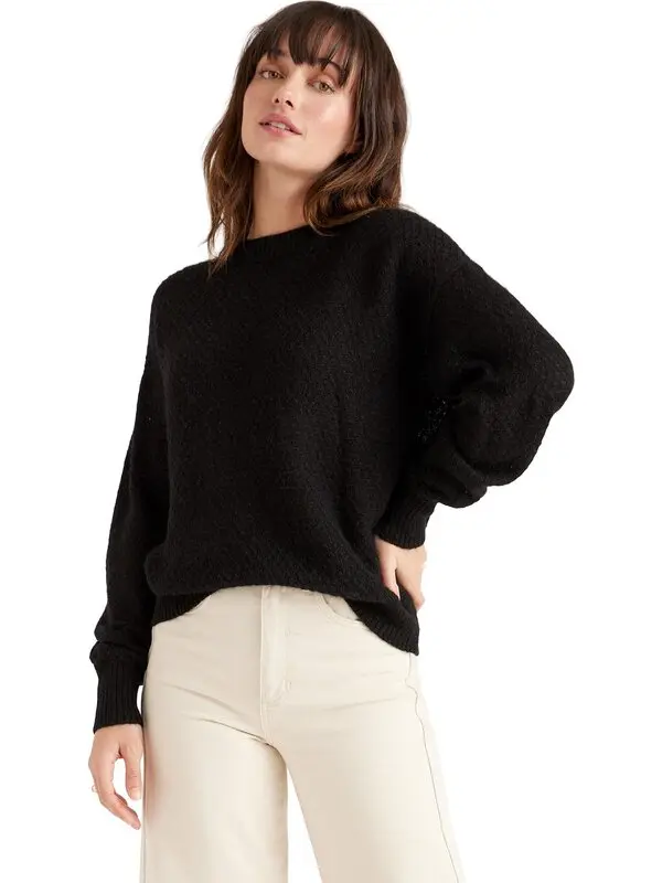 Quince Baby Alpaca-wool Diamond Stitch Crew Neck Sweater - Black