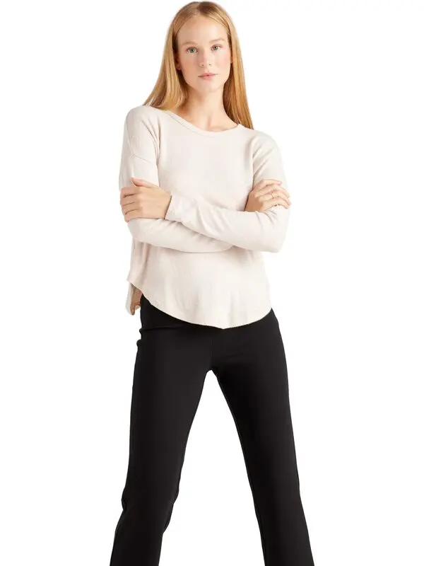 Quince Brushed Long Sleeve Lounge T-shirt - Heather Oatmeal