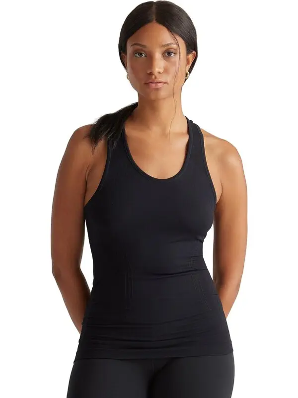 Quince Seamless Ruched Racerback Tank Top - Black