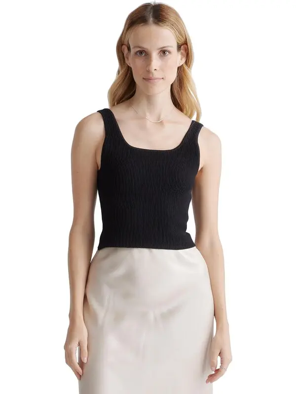 Quince Cropped Square Neck Ribbed Knit Tank Top - Black