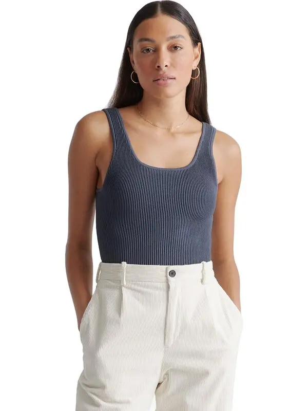 Quince Cropped Square Neck Ribbed Knit Tank Top - Grey