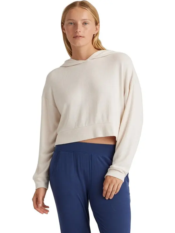 Quince Brushed Lounge Cropped Pullover Hoodie - Heather Oatmeal