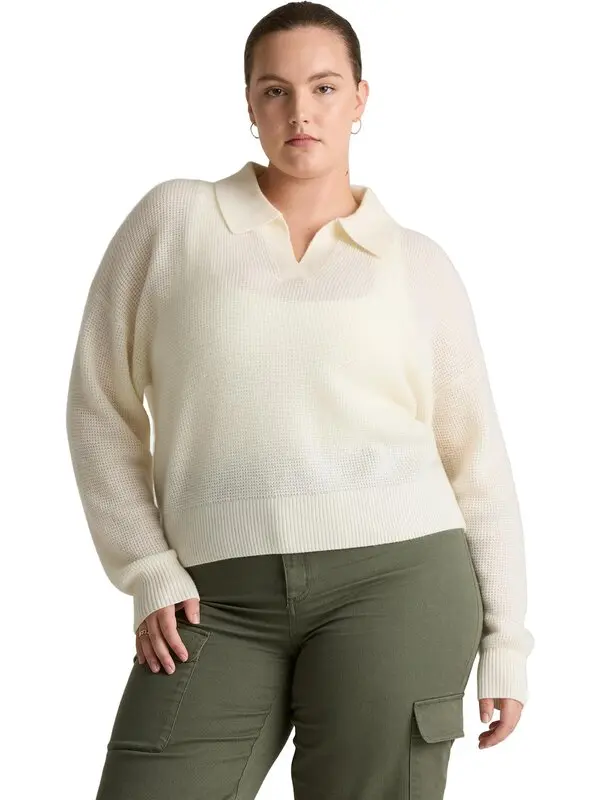 Quince Baby Alpaca-wool Waffle Stitch Polo Sweater - Ivory