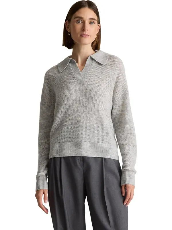 Quince Baby Alpaca-wool Waffle Stitch Polo Sweater - Light Grey