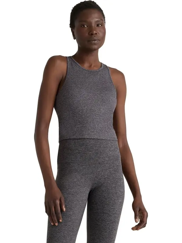 Quince Ultra-soft High Neck Cropped Tank Top - Heather Charcoal