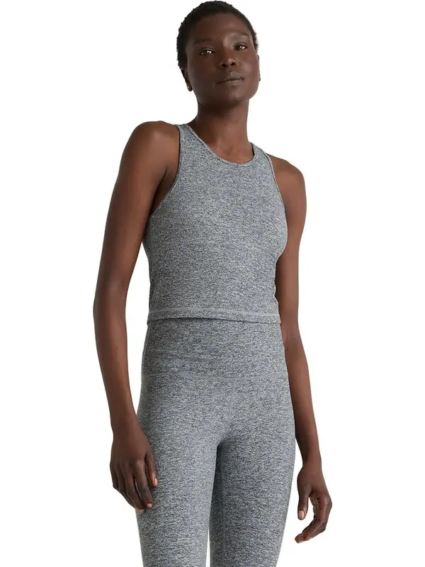 Quince Ultra-soft High Neck Cropped Tank Top - Heather Grey