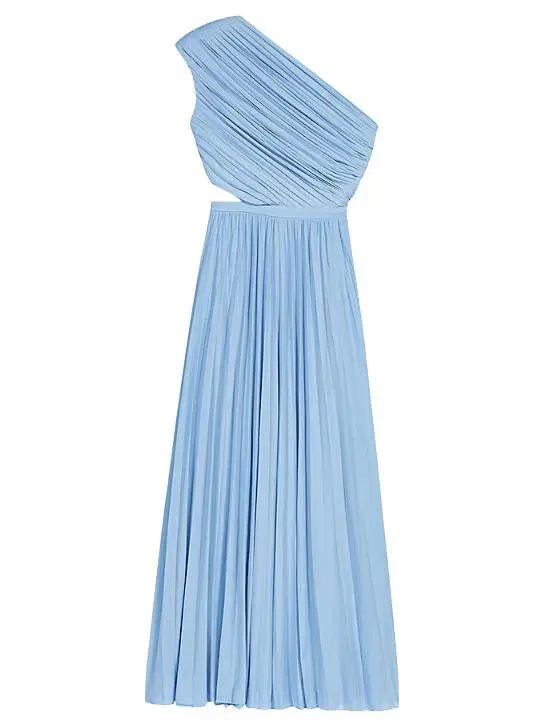 Maje Pleated One-shoulder Woven Maxi Dress - Blue Sky