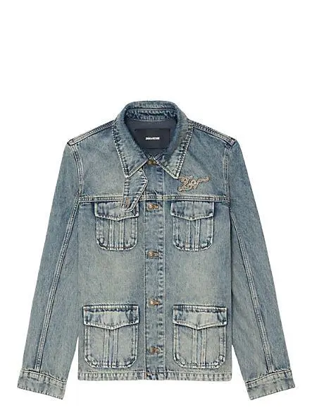 Zadig&Voltaire Lienna Logo-embroidered Denim Jacket - Light Blue