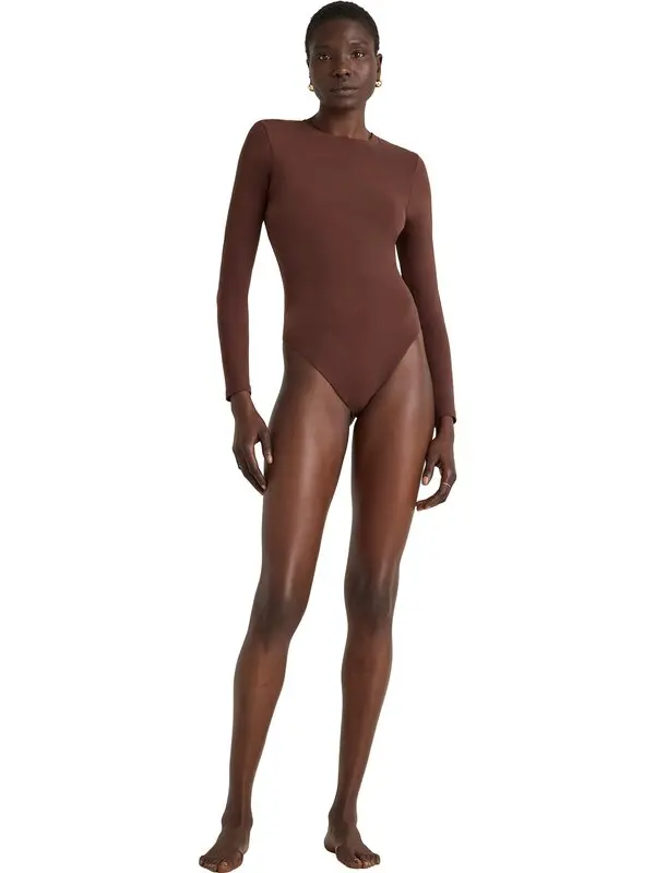 Quince Second Skin Long Sleeve Crew Neck Bodysuit - Cocoa