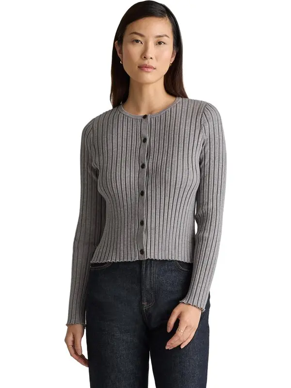 Quince Eco-knit Cropped Rib Cardigan - Heather Grey
