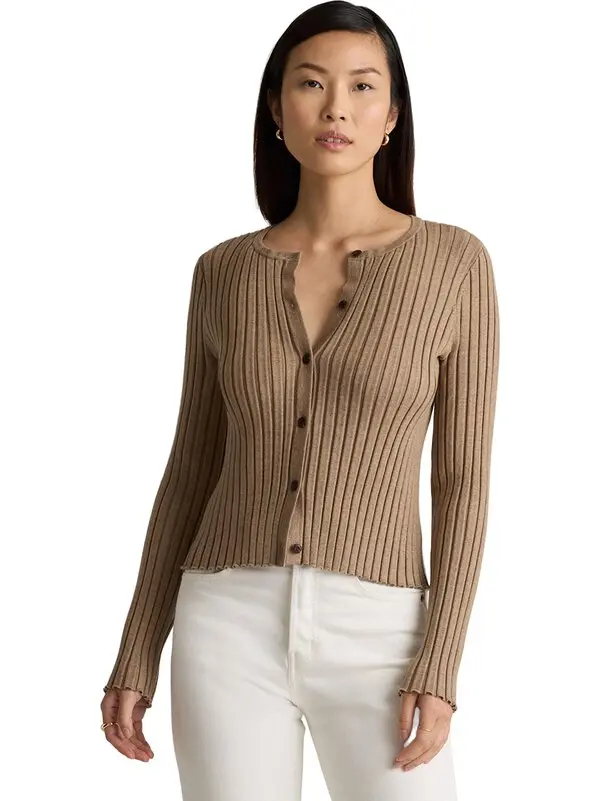 Quince Eco-knit Cropped Rib Cardigan - Warm Taupe
