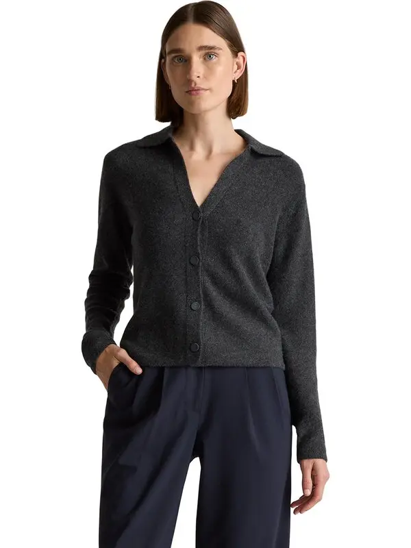 Quince Mongolian Cashmere Collared Cardigan Sweater - Heather Charcoal