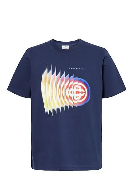 Casablanca Shockwave Emblem-print Cotton T-shirt - Navy