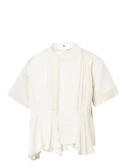 Sacai Asymmetric Pleated Top - Off White Ecru