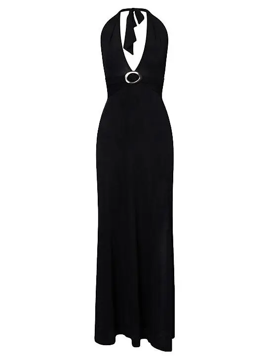 AWAY THAT DAY Mozambique Halterneck Knit Maxi Dress - Black