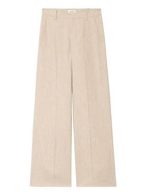 Zadig&Voltaire Wide-leg Striped Cotton And Linen-blend Trousers - Cookie