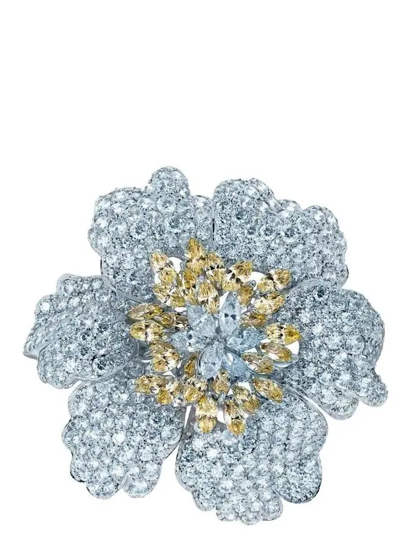 FANTASIA BY DESERIO Pave Flower Brooch - Yellow Gold Plated