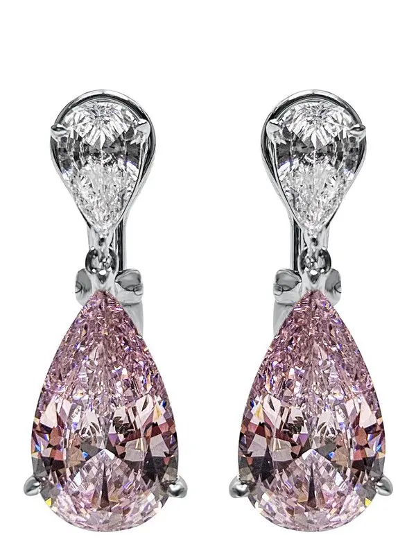 FANTASIA BY DESERIO Petite Pear With Pink Pear Drop Earrings - White Gold Plated