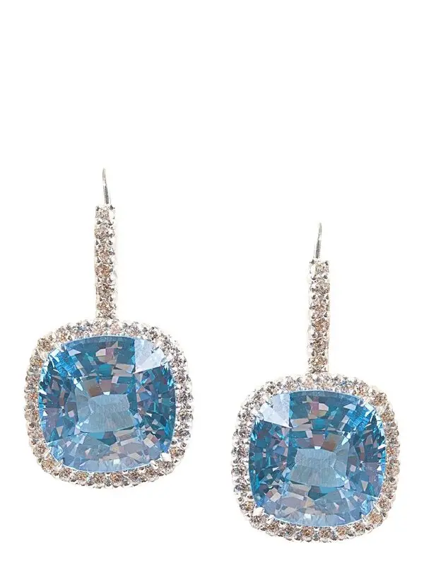 FANTASIA BY DESERIO Aquamarine Cushion Drop Earrings - Yellow Gold Plated