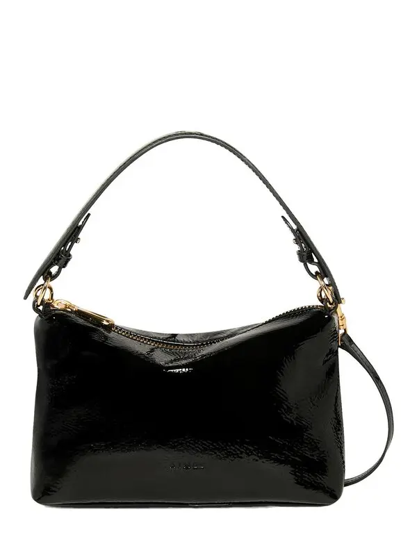AIMEE Ava Convertible Shoulder Bag - Black Crinkle Patent