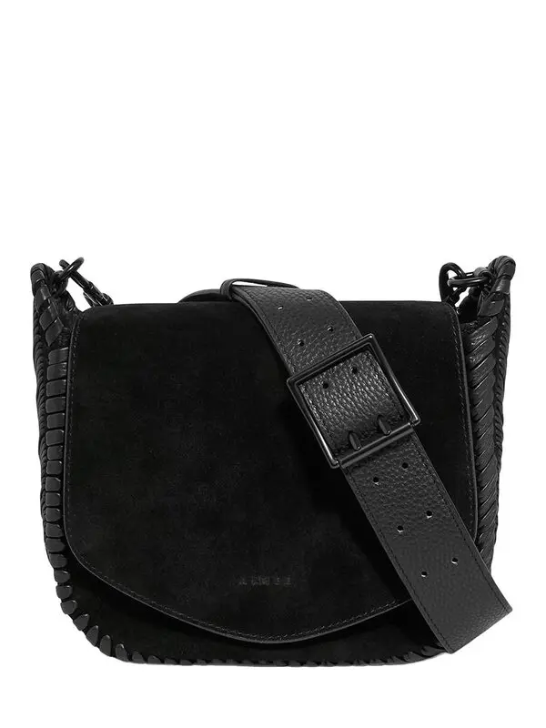 AIMEE Saddle Crossbody Bag - Black Suede