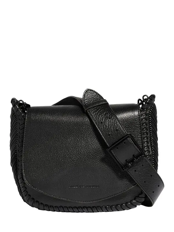 AIMEE Saddle Crossbody Bag - Black With Shiny Black