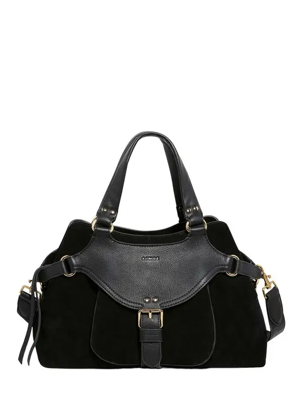 AIMEE Large Satchel - Black Suede
