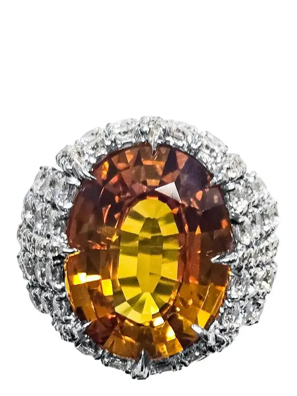 FANTASIA BY DESERIO 18ct Large Oval Lab Citrine Ring With Round Cut Stones - Yellow Gold