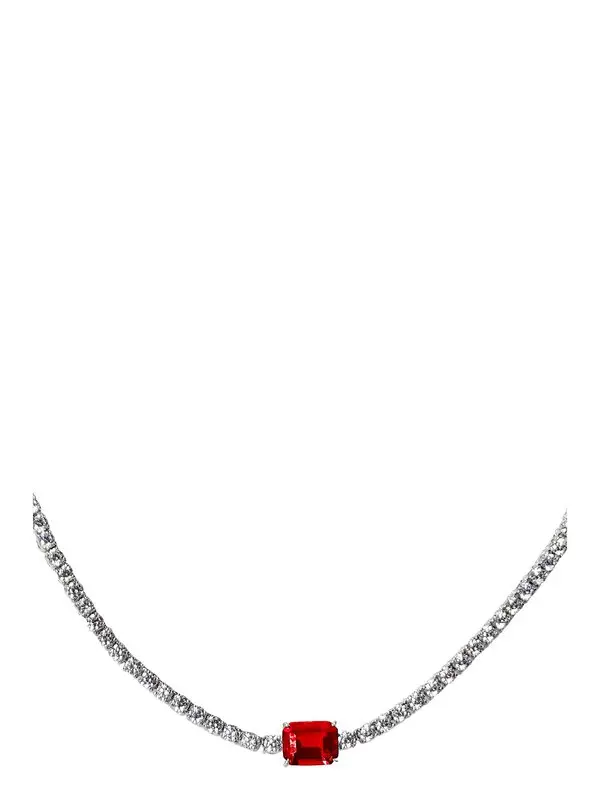 FANTASIA BY DESERIO Four Prong Tennis Necklace With 2.5ct Lab Ruby Emerald Cut - White Gold Plated