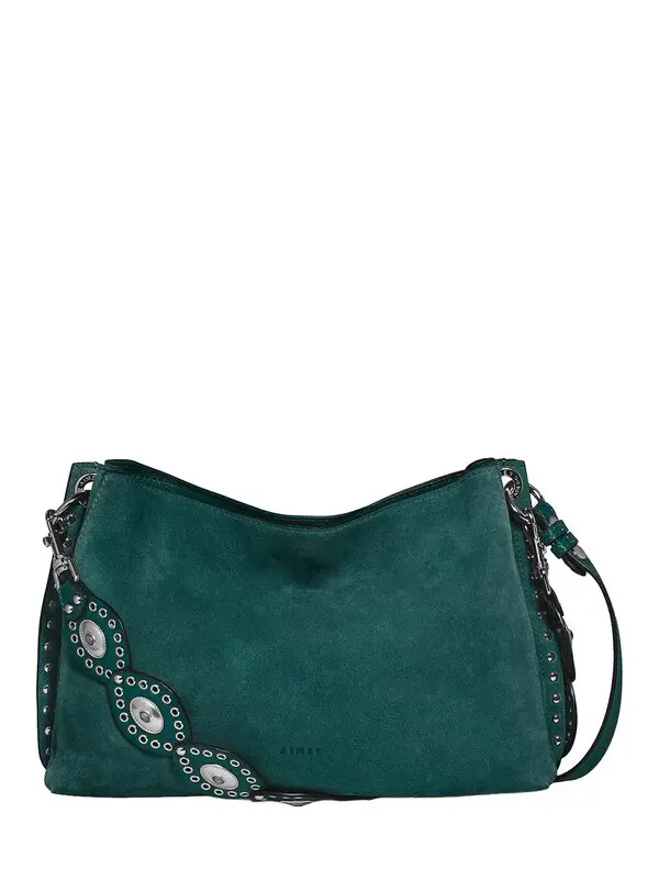 AIMEE Roma Double Entry Shoulder Bag - Deep Emerald Suede