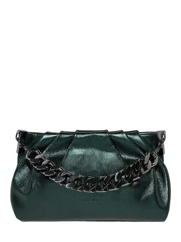 AIMEE Draped Frame Clutch With Chain Strap - Metallic Forest