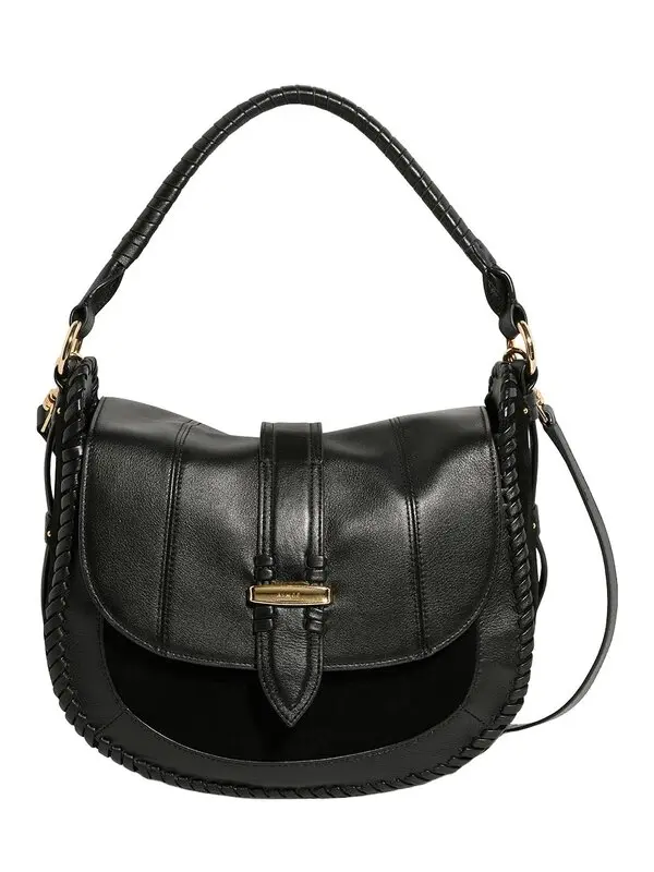 AIMEE Convertible Suede And Leather Shoulder Bag - Black