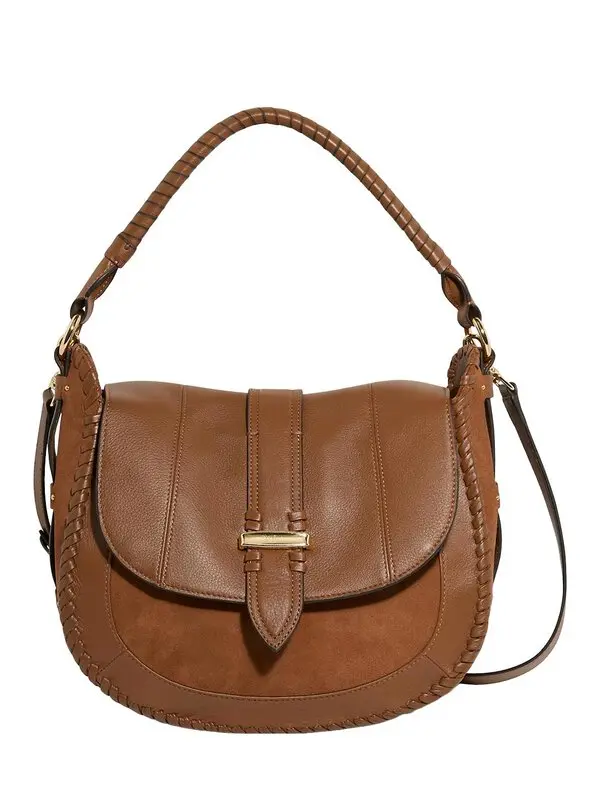 AIMEE Convertible Suede And Leather Shoulder Bag - Chestnut