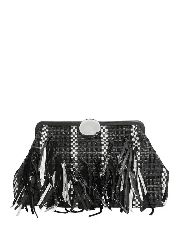 AIMEE Full Circle Novelty Xl Clutch - Black Fringe Woven
