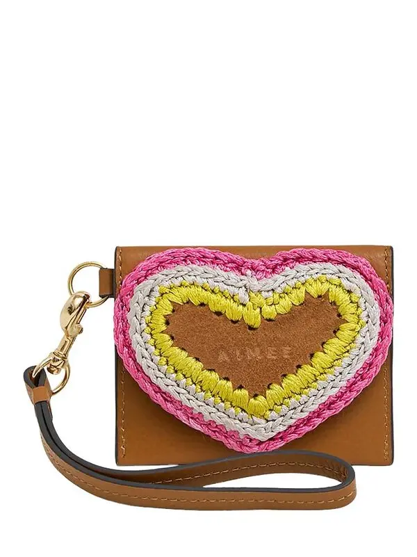 AIMEE Crochet Heart Wristlet Wallet - Latte