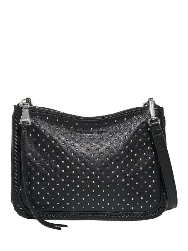 AIMEE Famous Double Top Zip Crossbody - Black With Shiny Silver Studs
