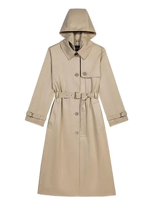 Maje Cotton Belted Trench With Removable Hood - Camel