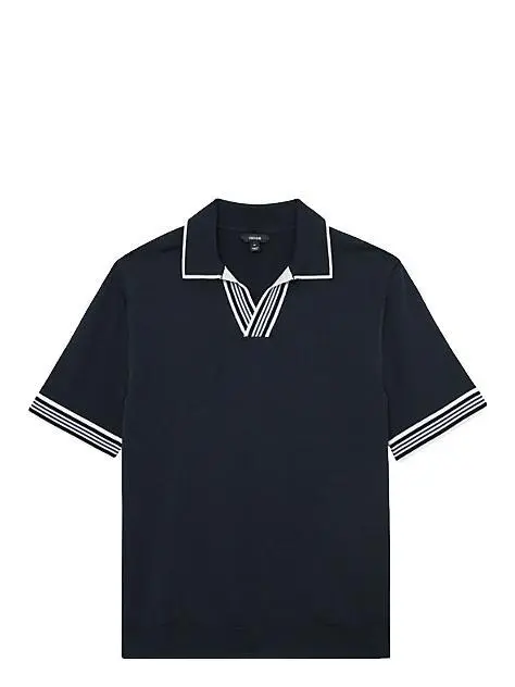 REISS Poole Striped-trim Stretch-knit Polo Shirt - Navy