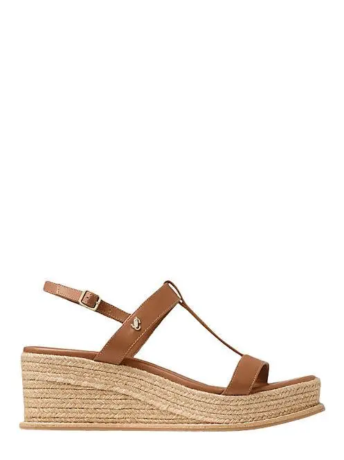 JIMMY CHOO Theia 60 Leather Wedge Heeled Sandals - Tan