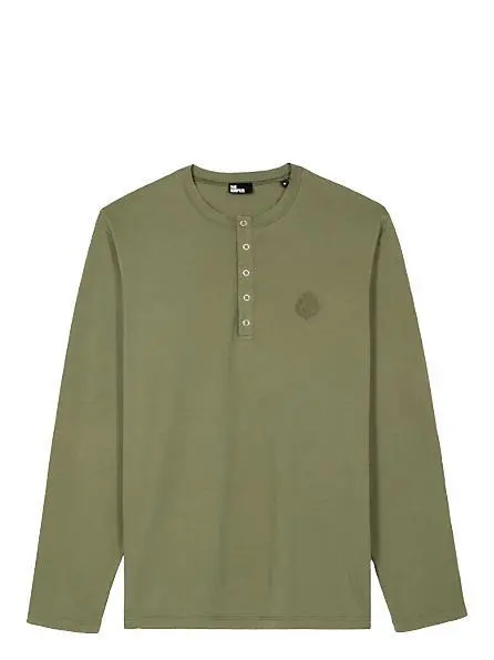 The Kooples Brand-embroidered Henley-collar Cotton-jersey T-shirt - Foret