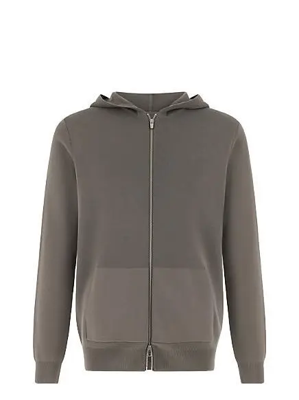 Boggi Milano Hooded Full-zip Cotton-blend Jumper - Mud