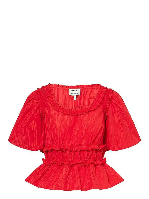 DAMSON MADDER Everly Ruffle Woven Blouse - Red