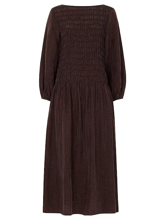 Whistles Checked Shirred-bodice Woven Midi Dress - Multi-coloured