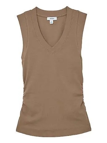REISS Sandy V-neck Ribbed Stretch-cotton Vest - Neutral