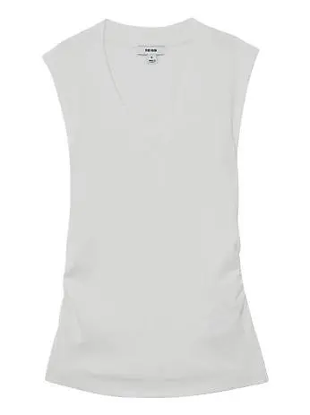 REISS Sandy V-neck Ribbed Stretch-cotton Vest - White
