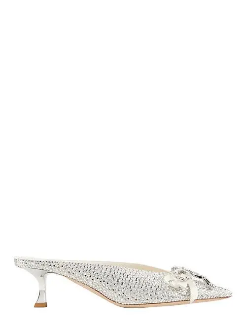 JIMMY CHOO Auria 50 Crystal-embellished Satin Mules - Ivory/crystal