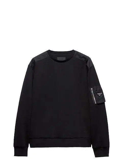 Prada Re-nylon Patch Crewneck Cotton-jersey Sweatshirt - Black